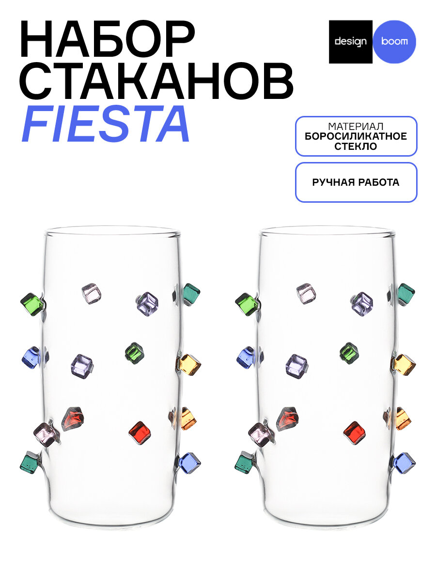 Стакан Fiesta 500 мл стеклянный для воды и коктейлей набор 2 шт Designboom DB0000215
