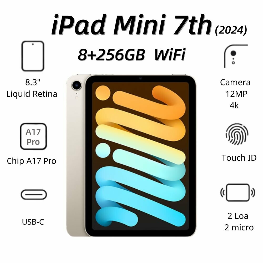 Планшет Apple iPad Mini 7 (2024) 8/256Gb WiFi Starlight / Сияющая звезда