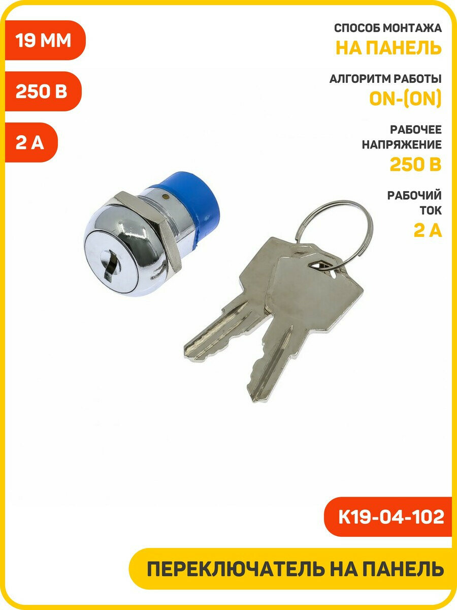 Переключатель замок на панель DAIER ON-ON SPDT 250 В/2 А (19 мм) (K19-04-102)