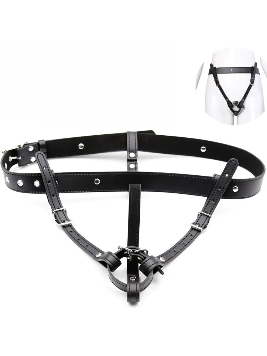 Кожаный ремешок на пояс БДСМ, с фиксацией вибратора