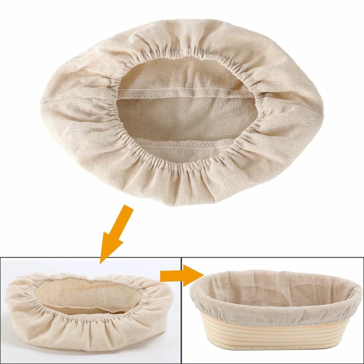 Чехол для расстоечной корзины размер 21 14 8 см, ткань с льняной текстурой, подходит для плетеных ротанговых корзин, цвет бежевый