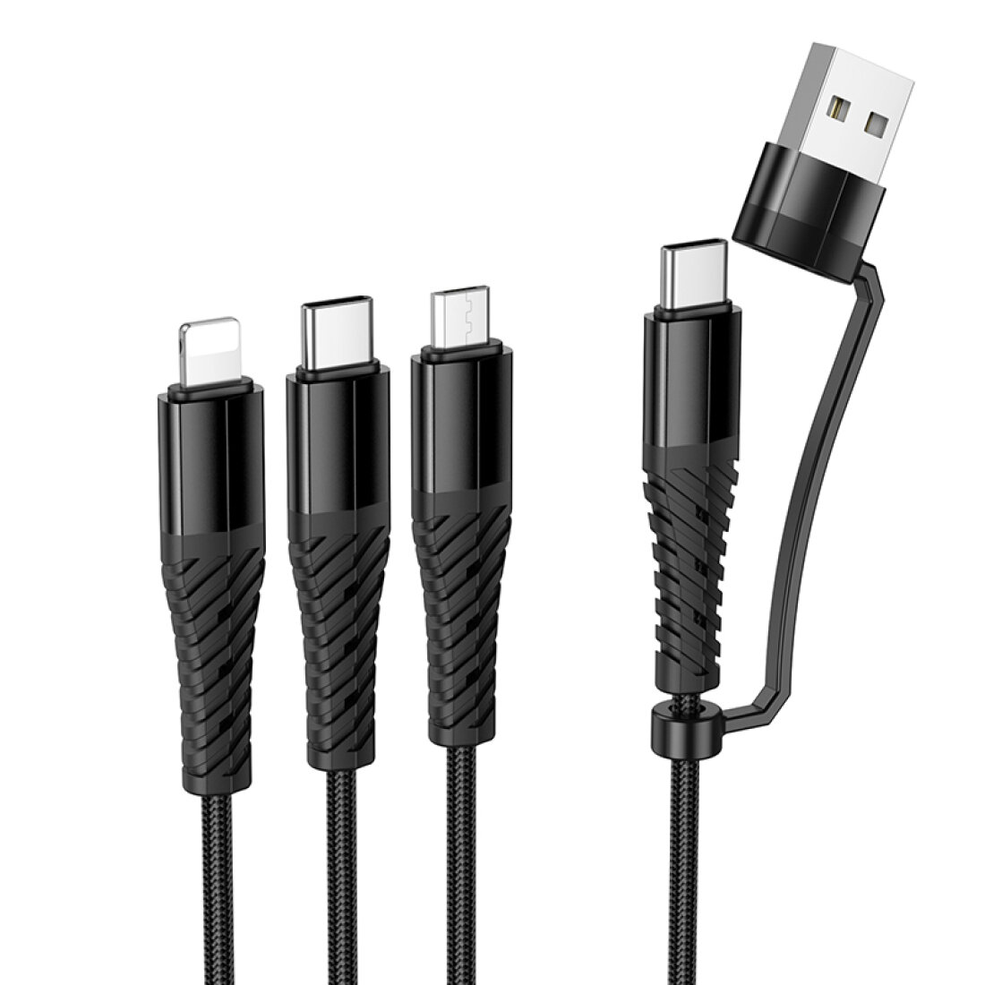 Кабель с USB/Type-C на Lightning+Micro+Type-C, X123, HOCO, черный — фото 1