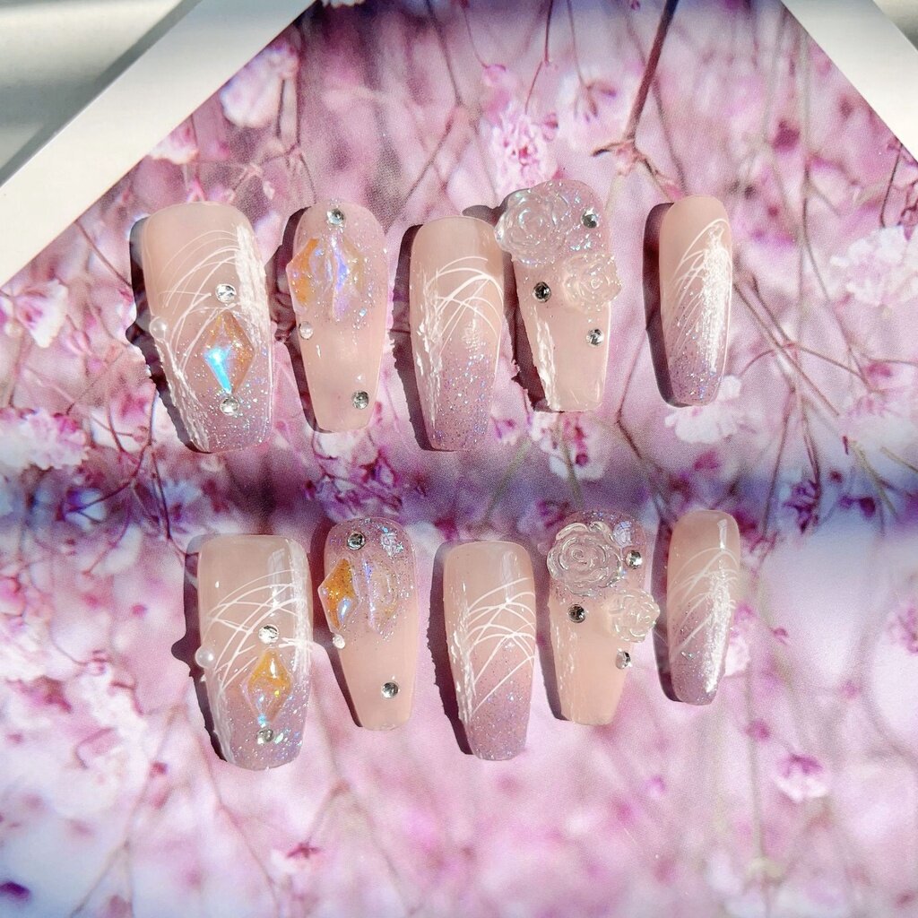 Nail art handcrafted gradient crystal design xs l sizes, m