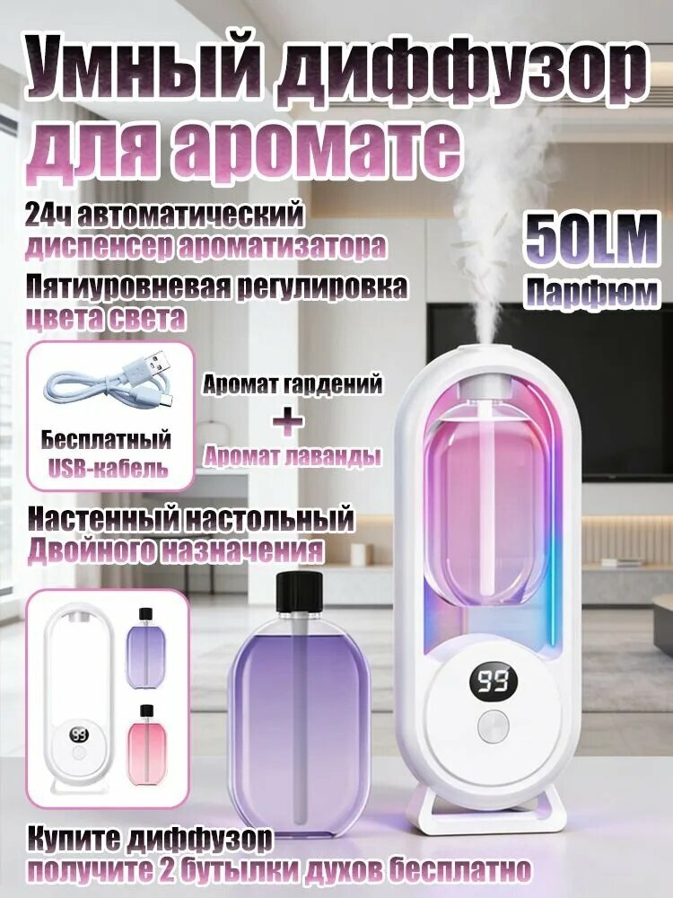 Аромадиффузор ультразвуковой Аромадиффузор ультразвуковой для дома, диффузор для дома автоматический с 2 ароматами в наборе, белый