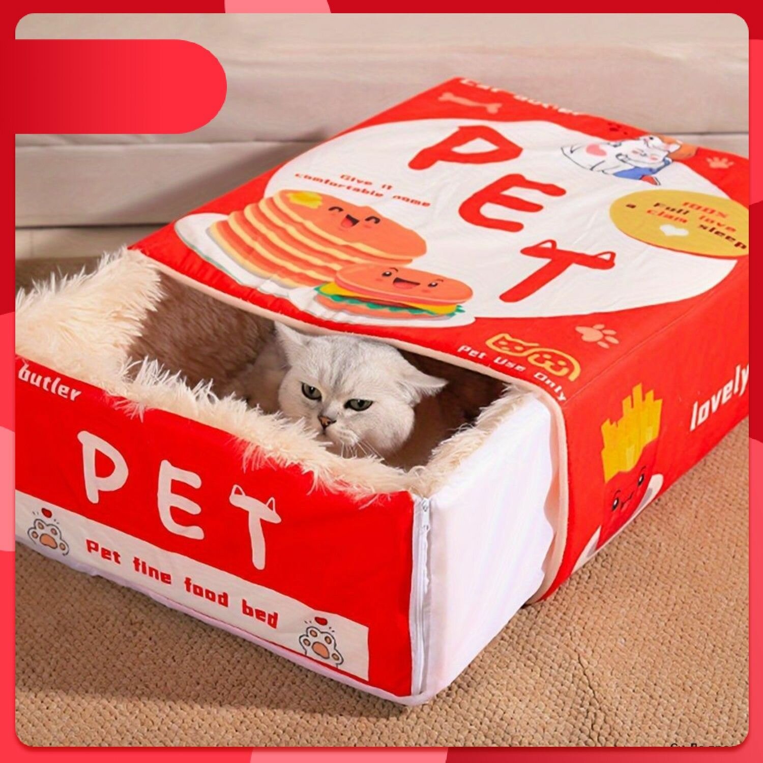 Коробка с нулевыми продуктами, кошачья конура, прямоугольная кровать, полностью закрытая коробка с печеньем, четыре сезона, "M" (47x37x17см)