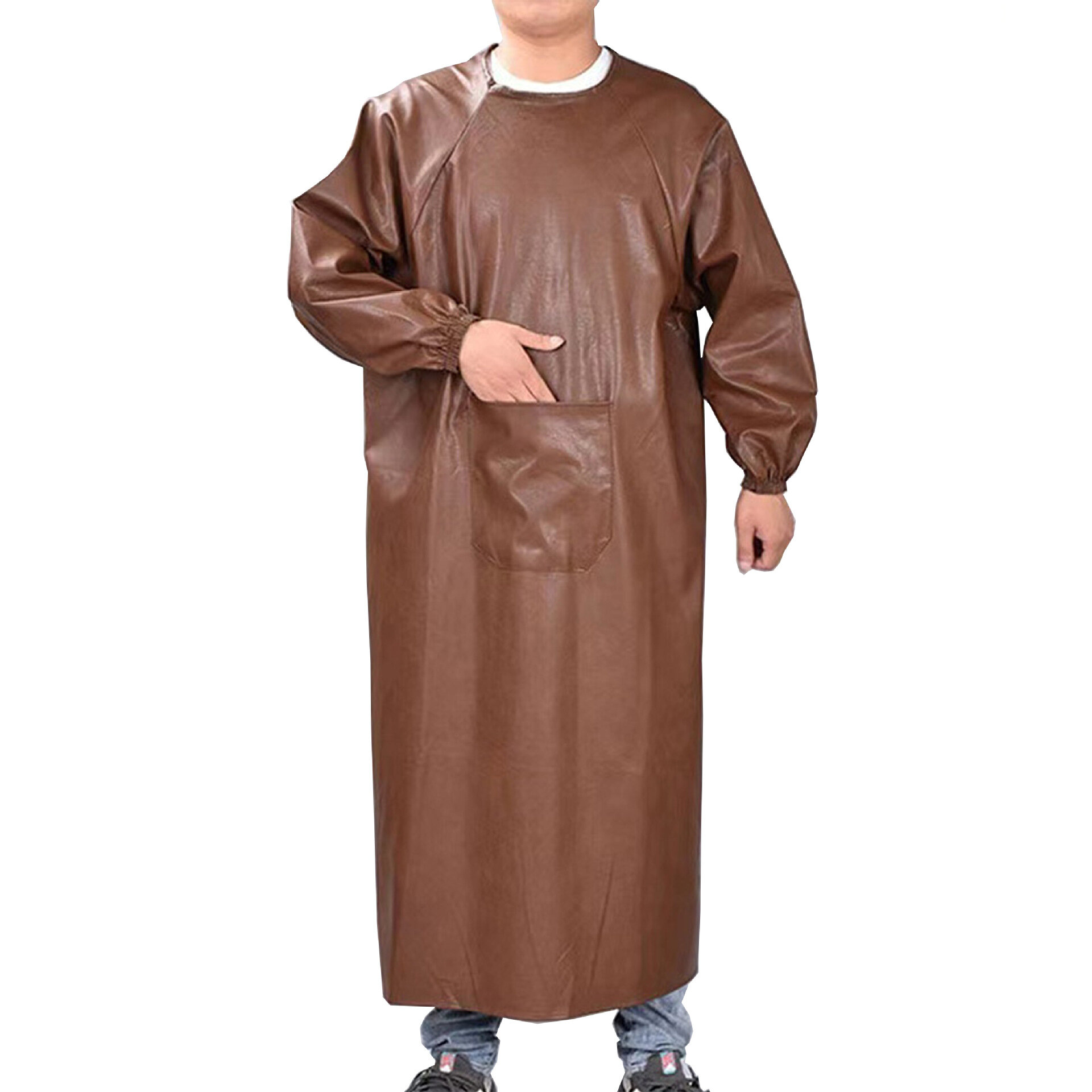 Кожаный водонепроницаемый и маслостойкий халат для взрослых, длинный рукав, реверсивная рабочая одежда, увеличенный, прочный, устойчивый к кислотам и щелочам фартук для защиты труда