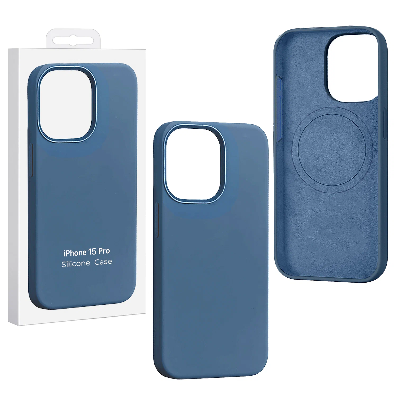 Чехол для iPhone 15 Pro Silicon Case Winter Blue, анимация NFC, поддержка беспроводной зарядки, синий