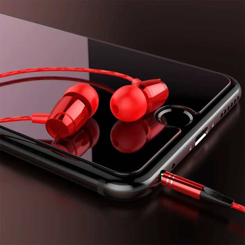 Универсальные проводные наушники с глубоким басом, совместимые с Huawei, Honor, OPPO, Xiaomi, Vivo — Красный для мужчин
