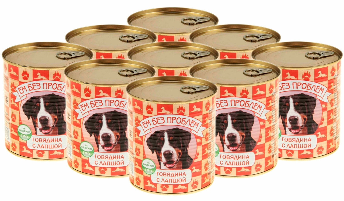 ЕМ без проблем зооменю для взрослых собак с говядиной и лапшой (750 гр х 9 шт)