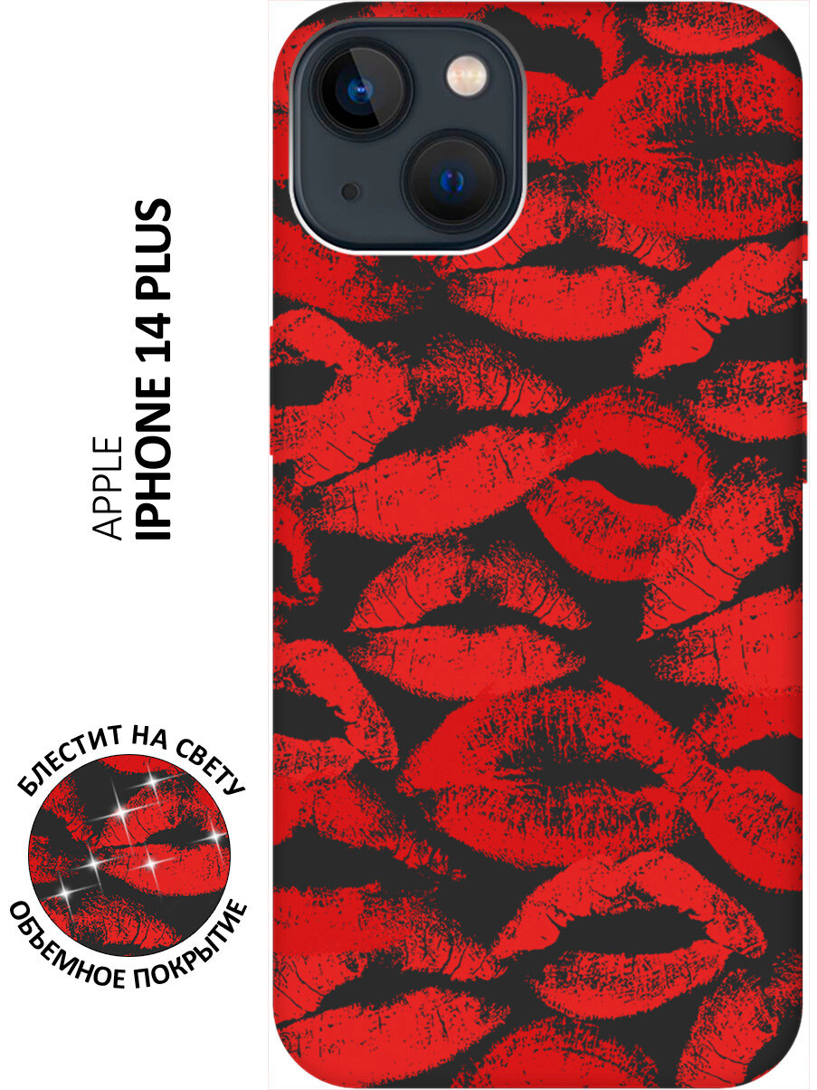 Силиконовый чехол на Apple iPhone 14 Plus / Эпл Айфон 14 Плюс с рисунком "Kiss" Soft Touch черный