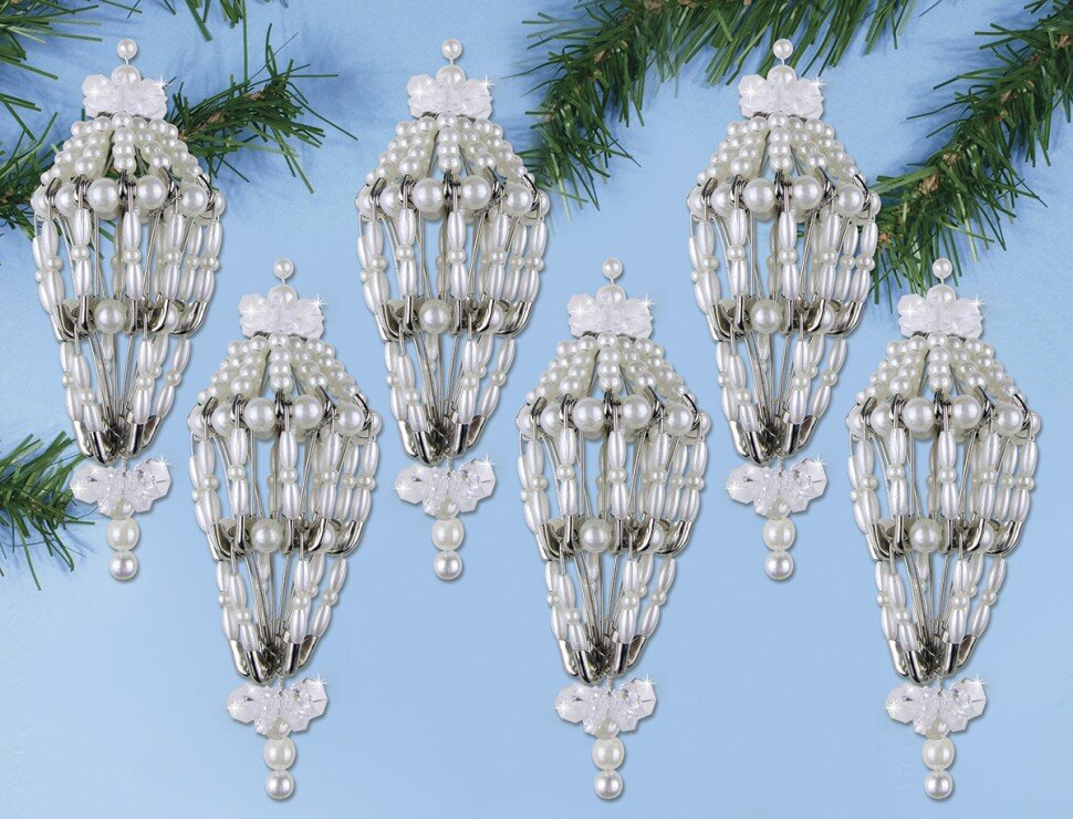 Набор для бисероплетения Design Works #6244 Елочные игрушки "Жемчужные фонарики", 4 х 10 см