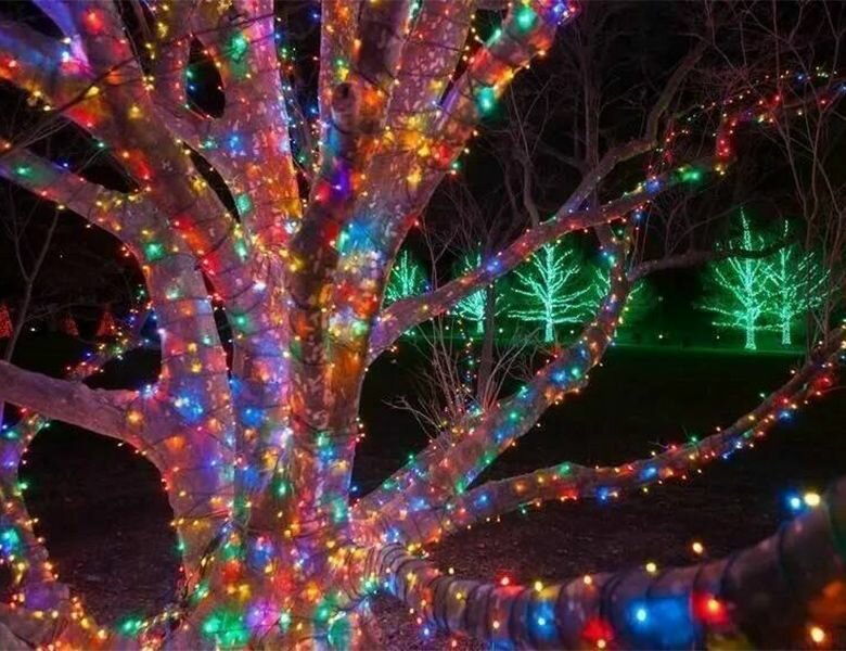 Гирлянды на дерево 60 м, 600 разноцветных LED ламп, с мерцанием, прозрачный ПВХ, IP44, BEAUTY LED