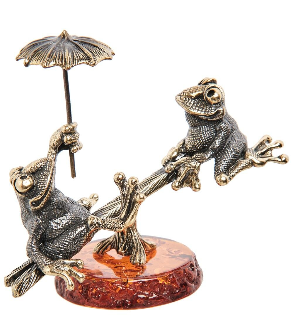 Фигурка Лягушки на качелях (латунь, янтарь) A2087954 Народные промыслы, бронзовый
