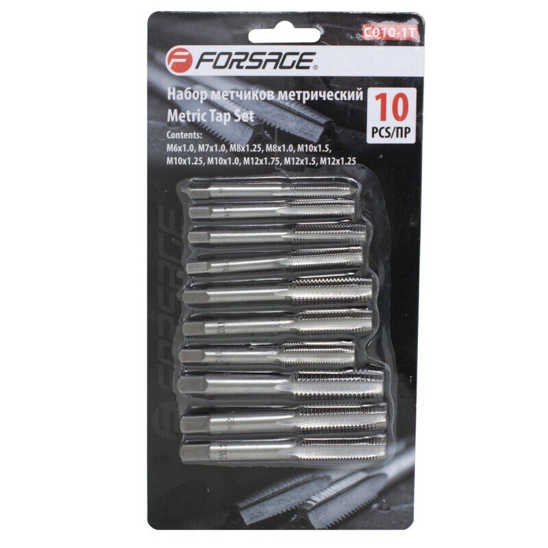 Набор метчиков метрических 10 предметов(М6х1.0, М7х1.0, М8х1.0/1.25, М10х1.0/1.25/1.5, М12х1.25/1.5/1.75)