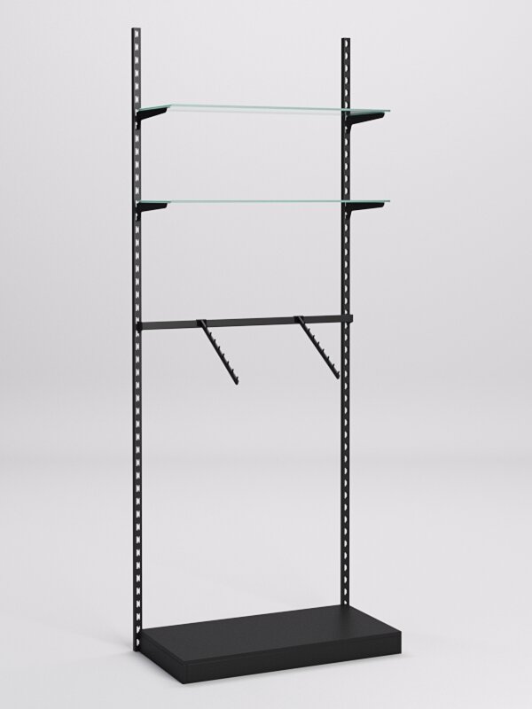 Настенная система с подиумом кронштейнами и прозрачными полками для одежды "LOFT" №4, Черный