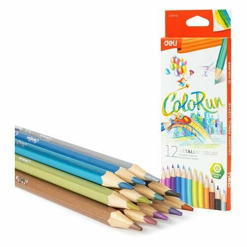 Карандаши Deli ColoRun EC127-12 EC127-12, шестигранный, дерево, 12 цв, коробка европодвес , 12