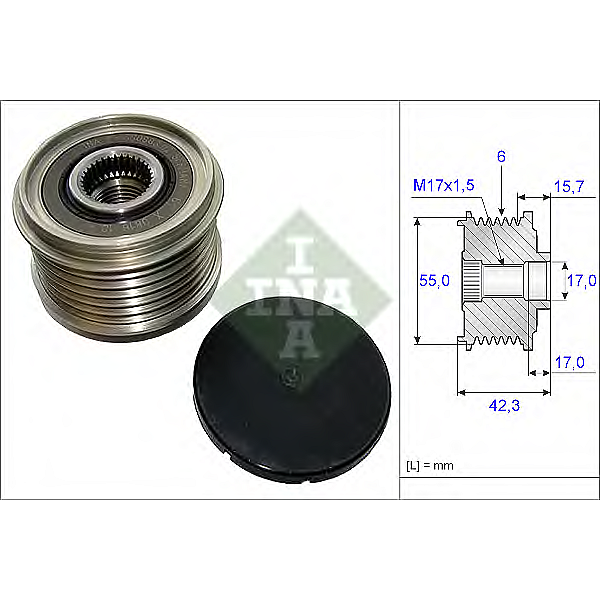 INA 535015410 (0381530, 153510, 219130) обгонный шкив генератора renault, nissan, dacia f-550883. xx