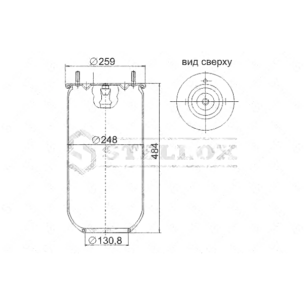 STELLOX 90-47180-SX (1075363 / 1079718 / 15656) пневмоподушка без стак.2шп. m10 1отв-шт. m16 н: отв. d130.8 \Volvo (Вольво)