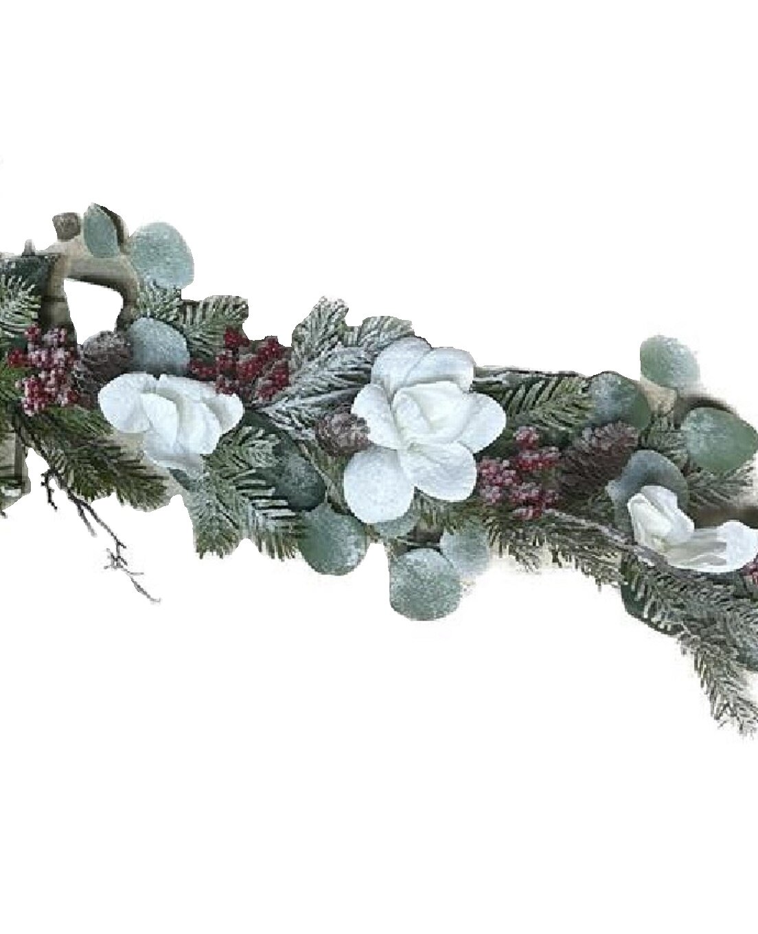 Еловая гирлянда с шишками, белыми цветами и ягодами 200*30 см арт.258