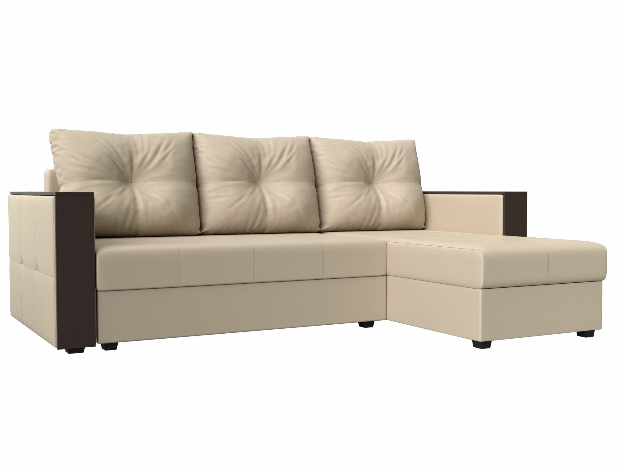 Диван угловой Валенсия Лайт правый угол, экокожа, механизм еврокнижка, бежевый, 230x140x85см. Хит Диванов