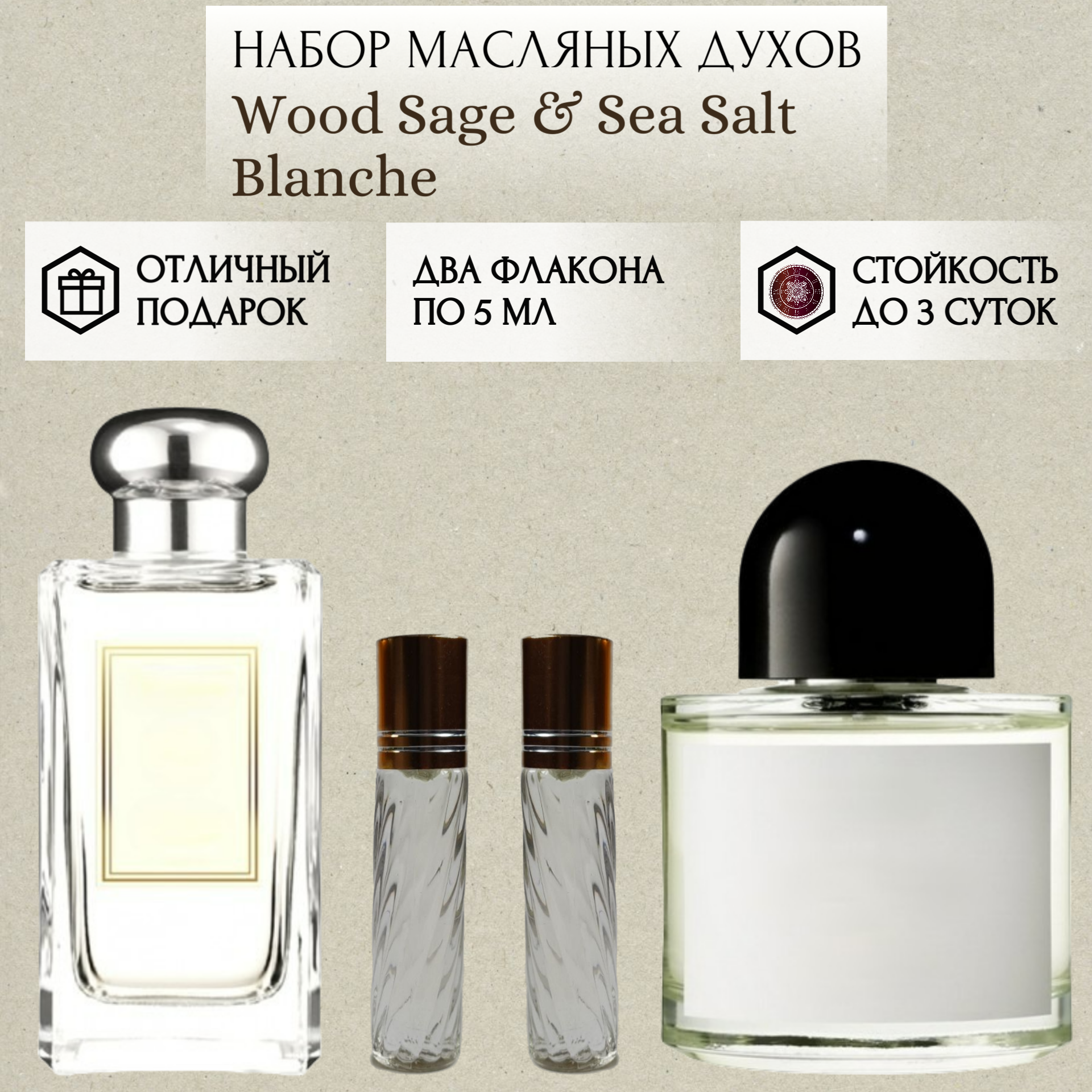Духи масляные Perfum Secrets; Вуд Сэйдж Си Солт; Бланш; роликовый флакон 5 мл; 2 шт
