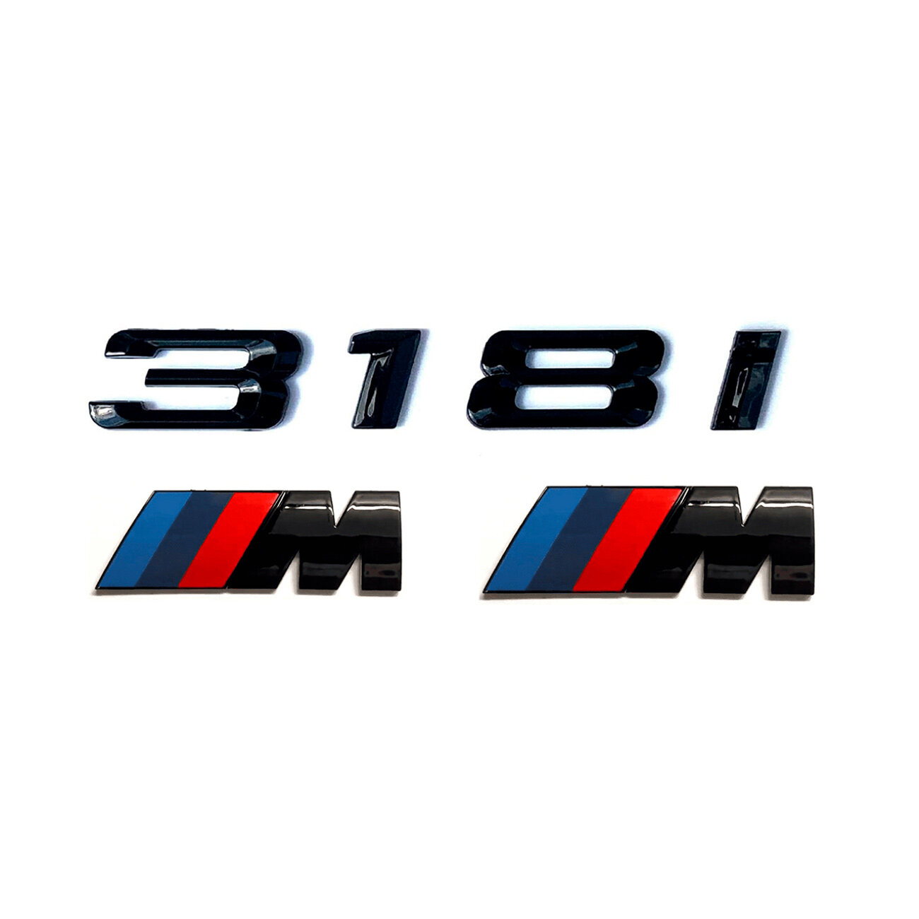 Комплект: шильдик на багажник 318 i для BMW 3 ей серии + 2 эмблемы на крыло M-performance черный мат