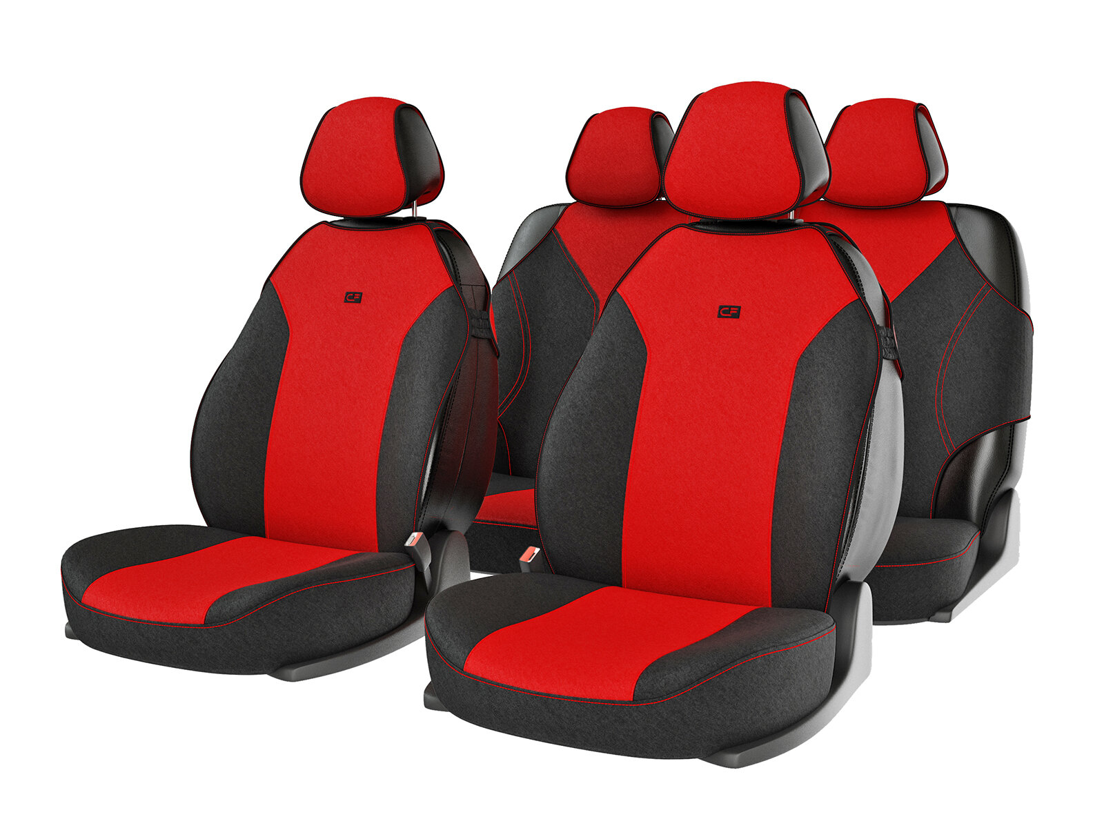 Авточехлы майка полиэстер черно-красные 7 предметов CARFASHION