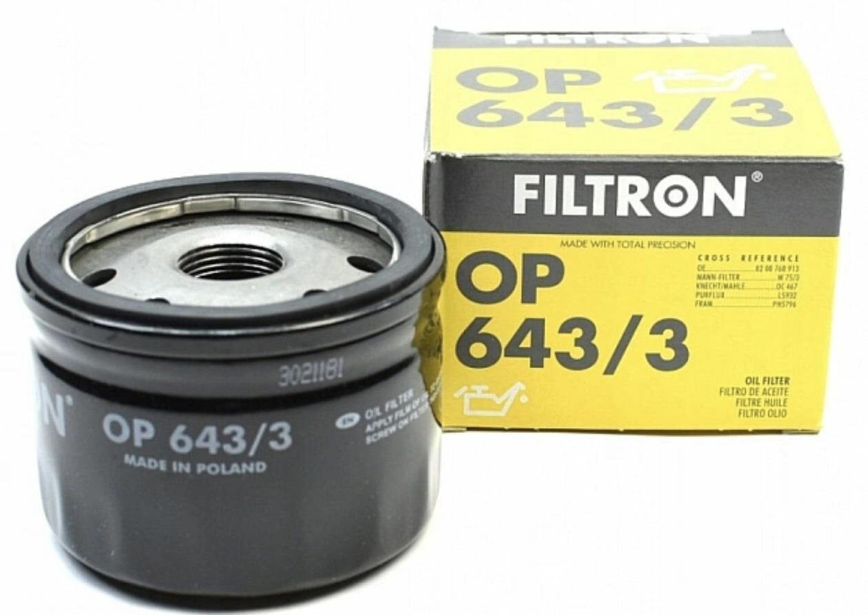 Фильтр масляный Рено Логан, Сандеро, Дастер, Меган, Ларгус, Флюенс, Альмера, OP 643/3