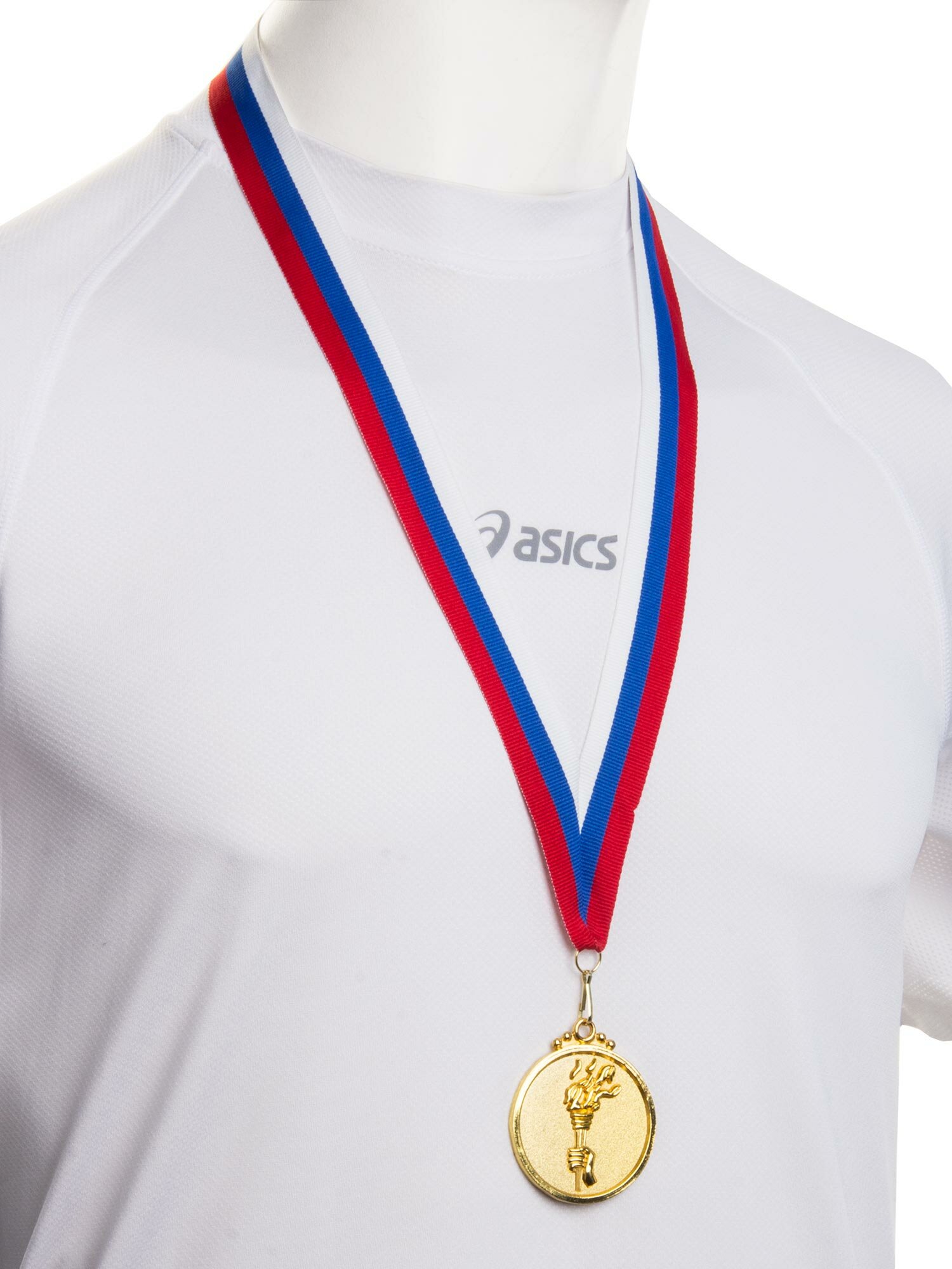 Лента для медалей триколор V2-W/BL/R, с карабином, ширина 22мм, длина окружности 80см