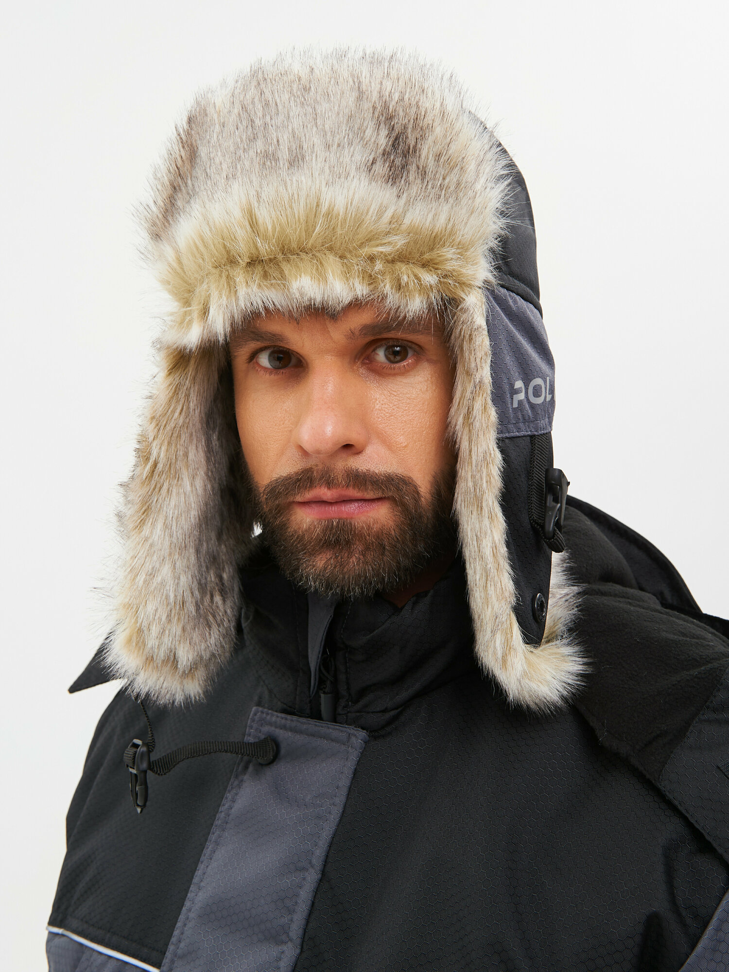 Шапка-ушанка зимняя Полюс ветровлагозащитая для зимней охоты, рыбалки, цвет серый/черный, ткань Cell (р.58-60)