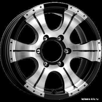 Диск автомобильный литой КиК Байконур 16x8 6x139.7 et0 dia110.1 Чёрный глянцевый с полированной лицевой частью