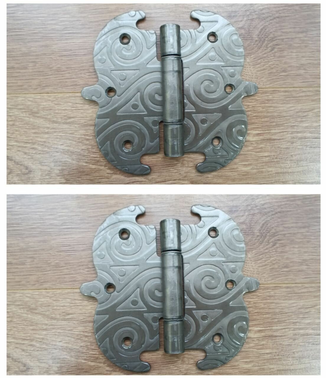 Петля для двери, ворот фигурная 130х140 - 2 шт. /кованая/ серия ярославль (черненое серебро)