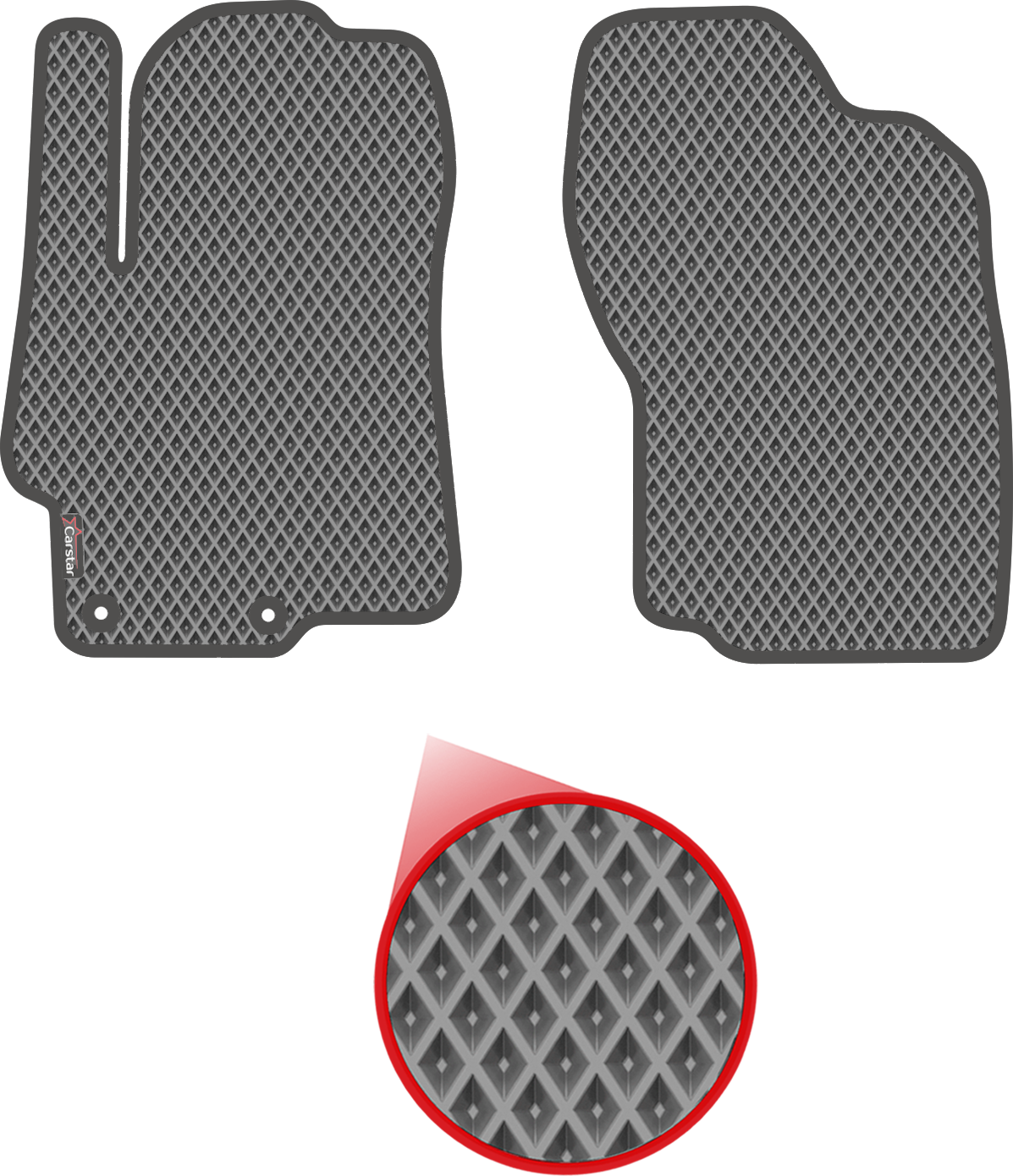 Передние коврики EVA для Mitsubishi Lancer X (2007-2017), серые с серым кантом, ячейка - ромб