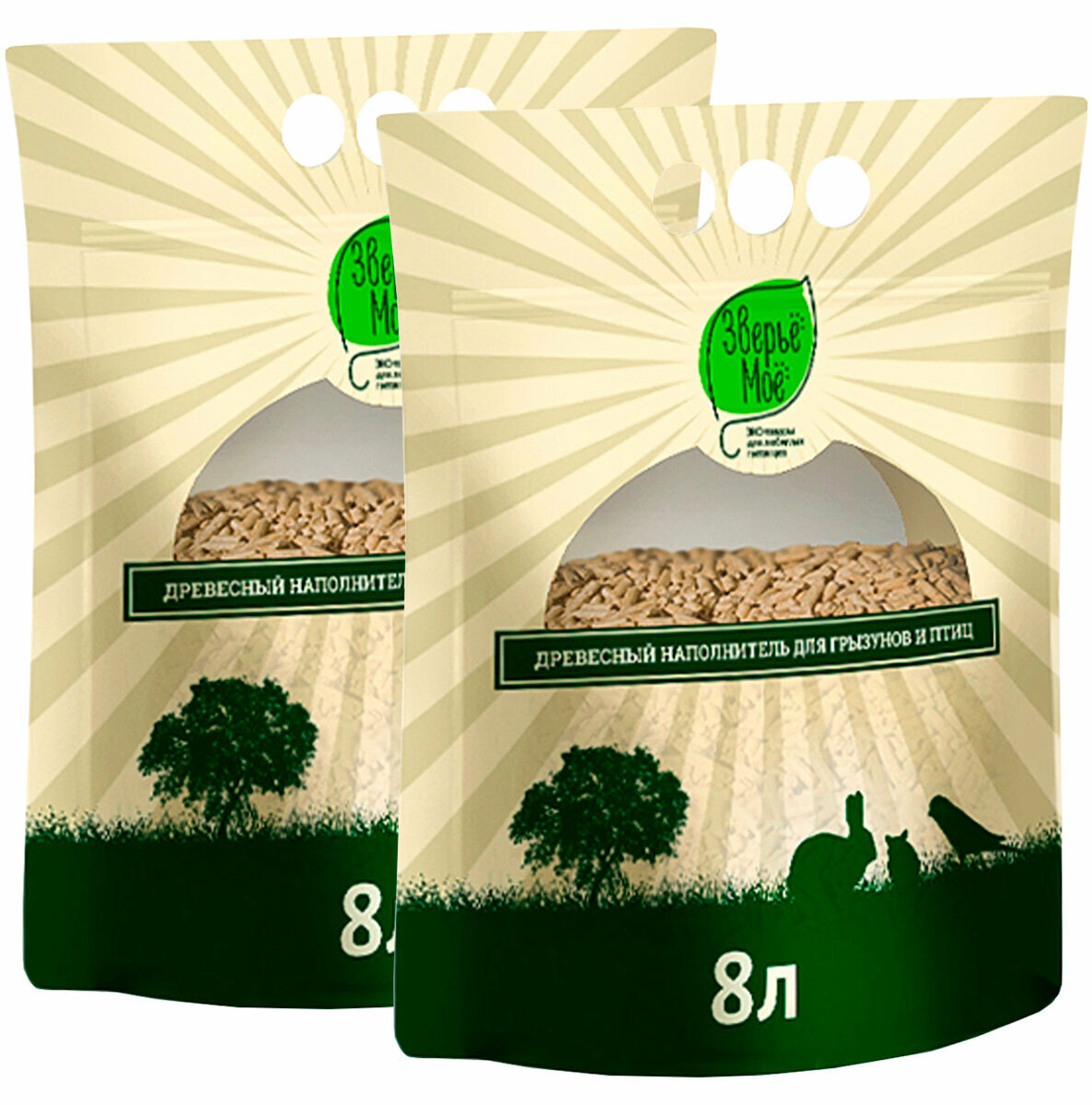 Зверьё МОЁ наполнитель древесный для грызунов и птиц (8 + 8 л)