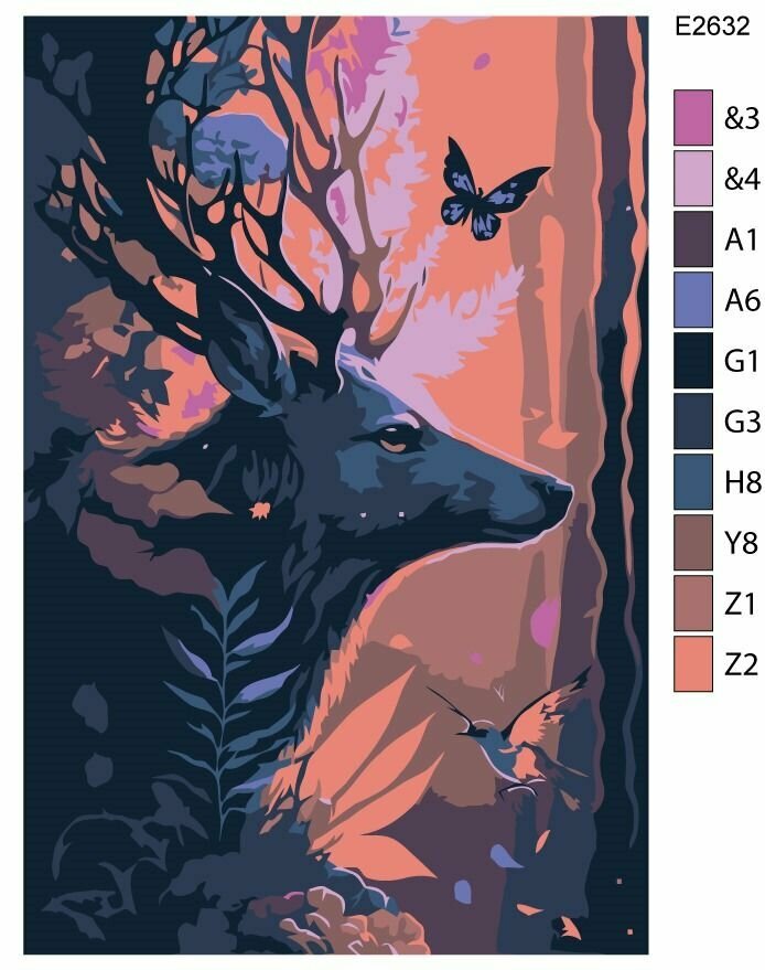 Детская картина по номерам E2632 "Олень в сказачном лесу" 20x30