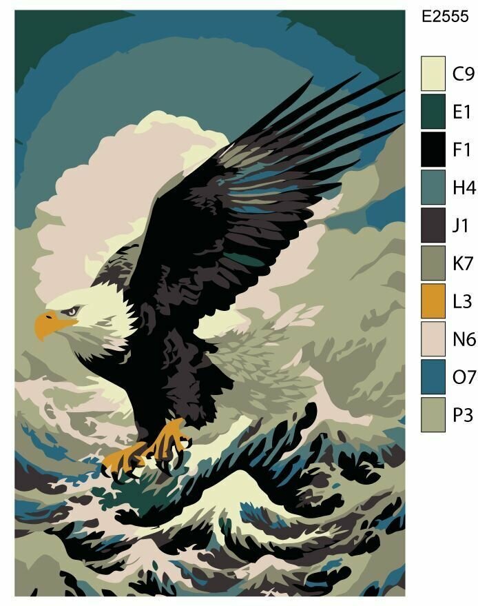 Детская картина по номерам E2555 "Орёл парящий над морем" 20x30