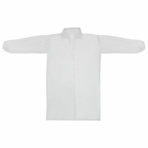 Халат одноразовый белый на липучке комплект 10 шт, XL, 110 см, резинка, 20 г/м2, снаблайн