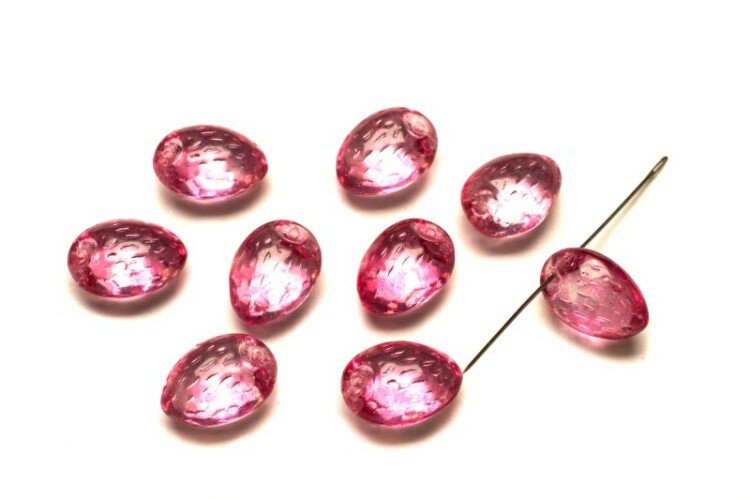 Бусина Клубника 12х9х7мм, цвет розовый прозрачный, стеклянная, 735-078, 10шт