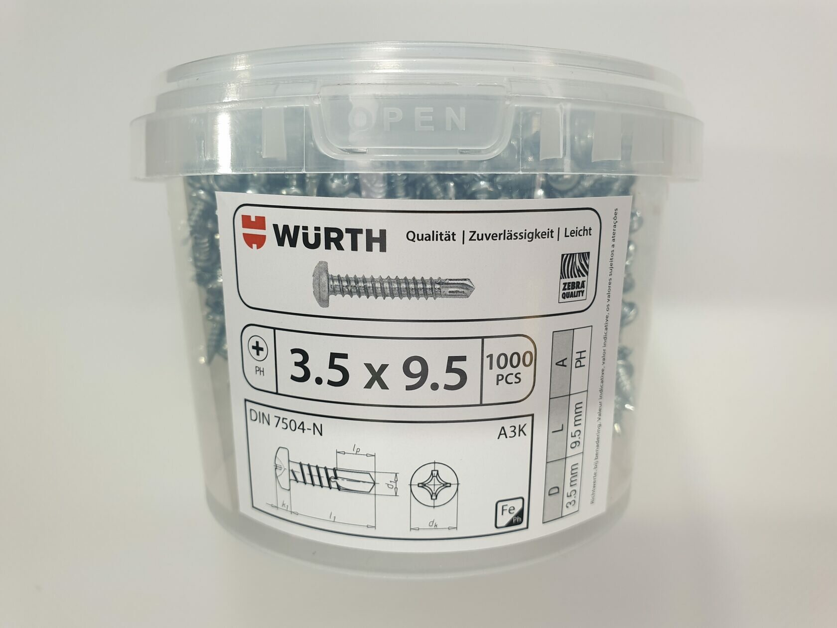 Саморез по металлу DIN 7504-N 3.5 x 9.5 (1000 pcs) WURTH, Германия
