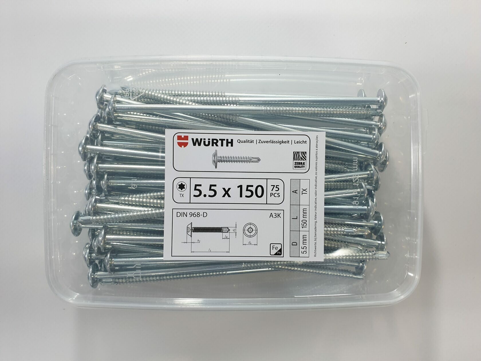 Саморез по металлу DIN 968-D 5.5x150 (75 pcs) WURTH, Германия