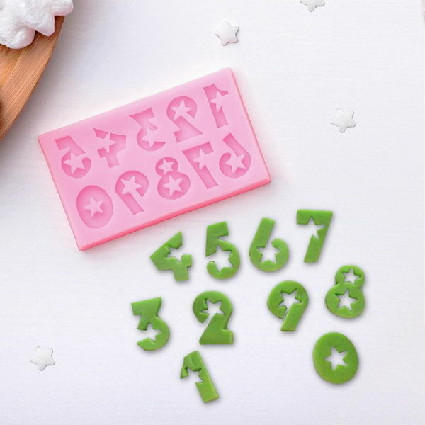 Молд "Цифры со звёздами", 7.5x4.5 см, форма: прямоугольная, цвет: розовый