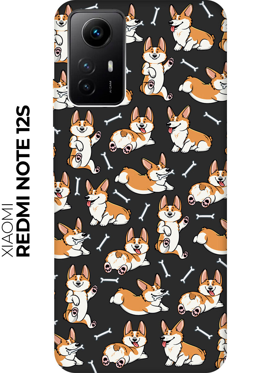 Силиконовый чехол на Xiaomi Redmi Note 12s / Сяоми Редми Ноут 12с с рисунком "Corgi Pattern" Soft Touch черный