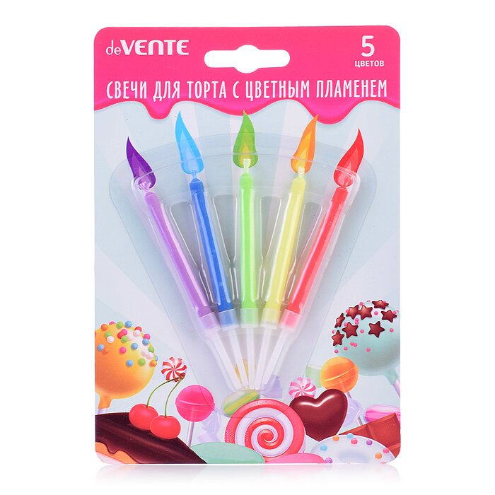 Набор свечей для торта "Color flame" 5 свечек с цветным огнём, размер свечки 5,5x0,5 см, с