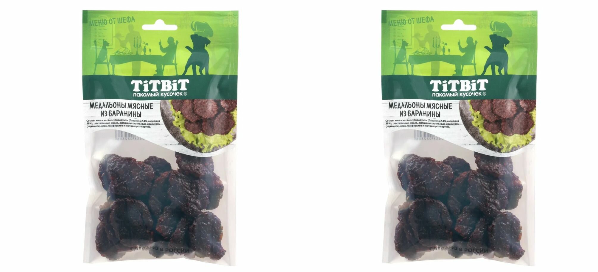 Titbit Лакомство для собак, Медальоны мясные из баранины, 80 г, 2 шт