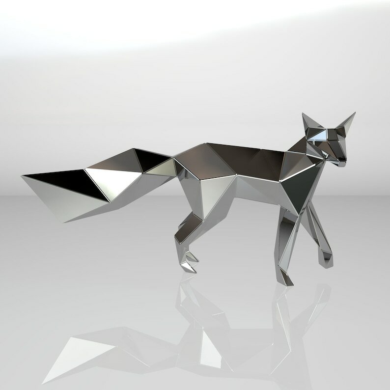 Полигональная фигура Лисы, геометрический полигональный металлический декор интерьера