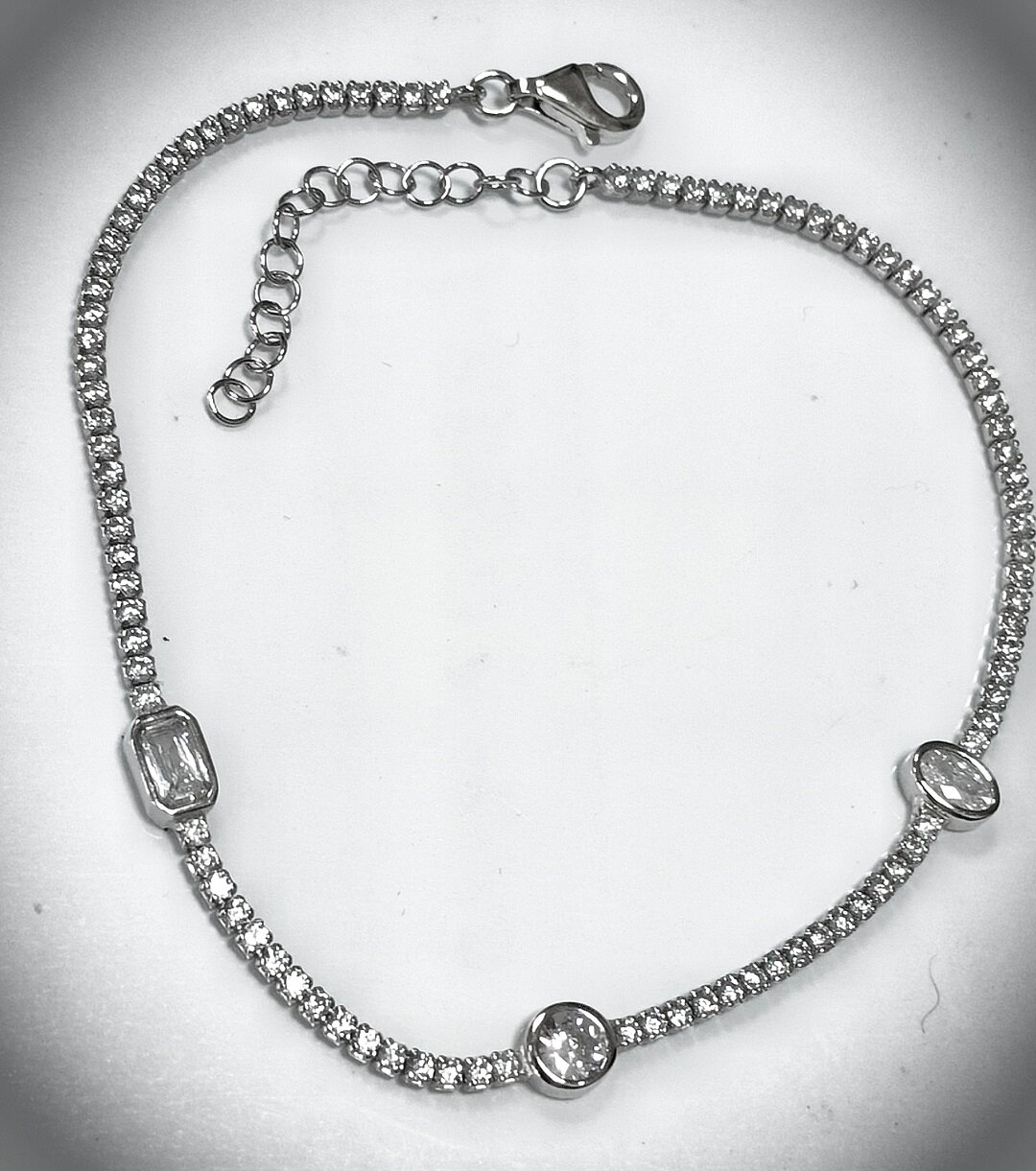 Браслет-цепочка, серебро, 925 проба, родирование, фианит