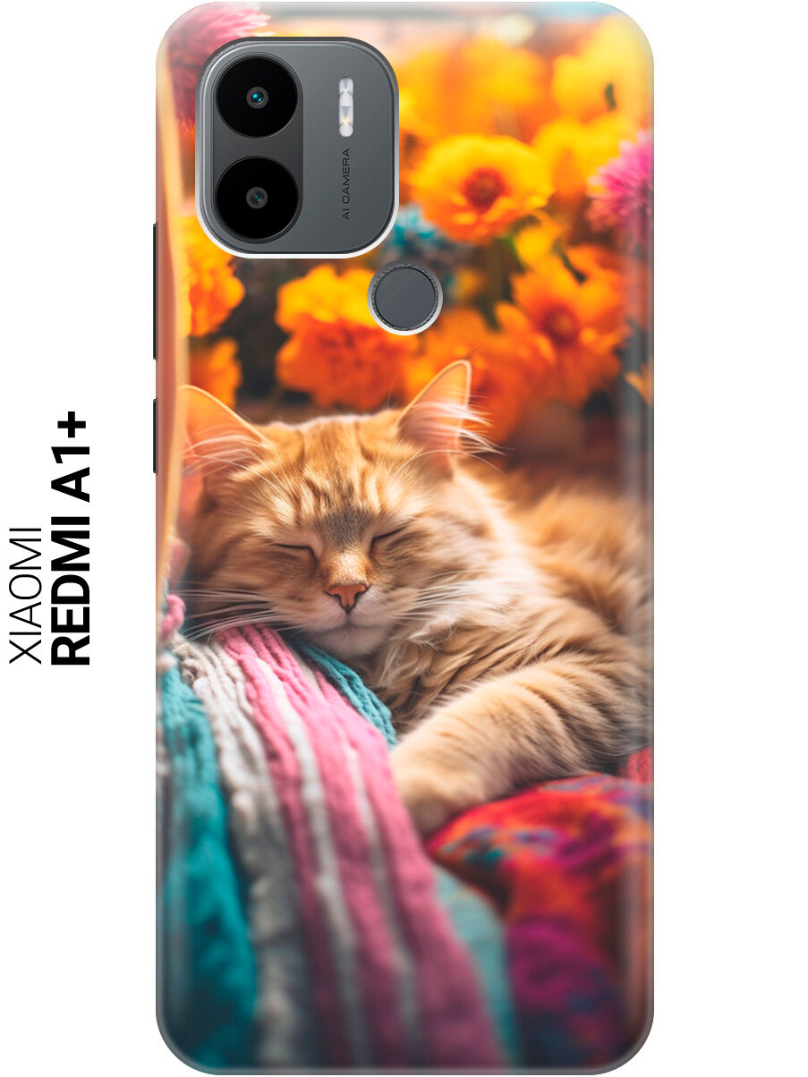Силиконовый чехол на Xiaomi Redmi A1+ / A2+ / Poco C50 / C51 / Сяоми Редми А1 Плюс / А2 Плюс / Поко С50 / С51 с рисунком "Спящий на пледе котик"