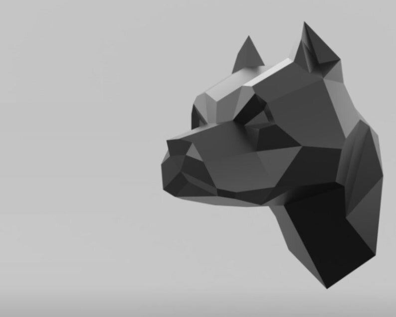 Полигональная фигура Головка питбуля, геометрический полигональный металлический декор интерьера