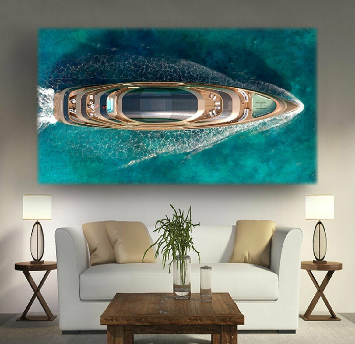 Интерьерная картина на холсте "Роскошная яхта Benetti" 60х100 см