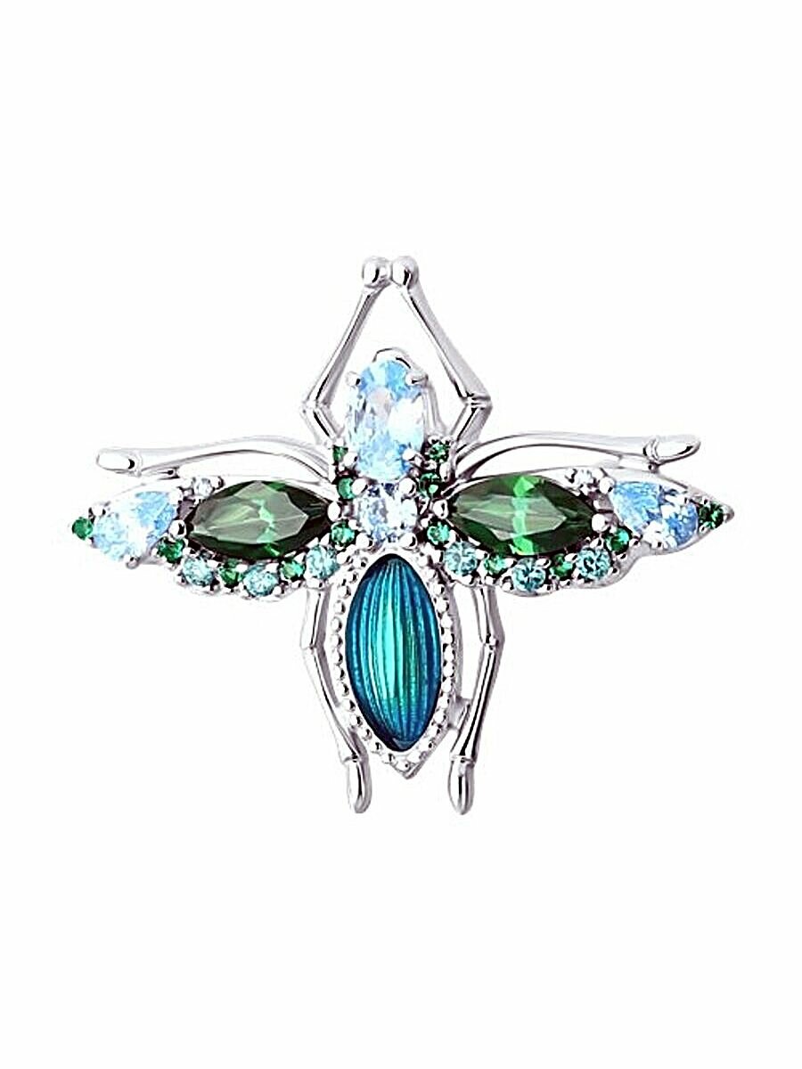 Брошь, серебро, 925 проба, родирование, фианит